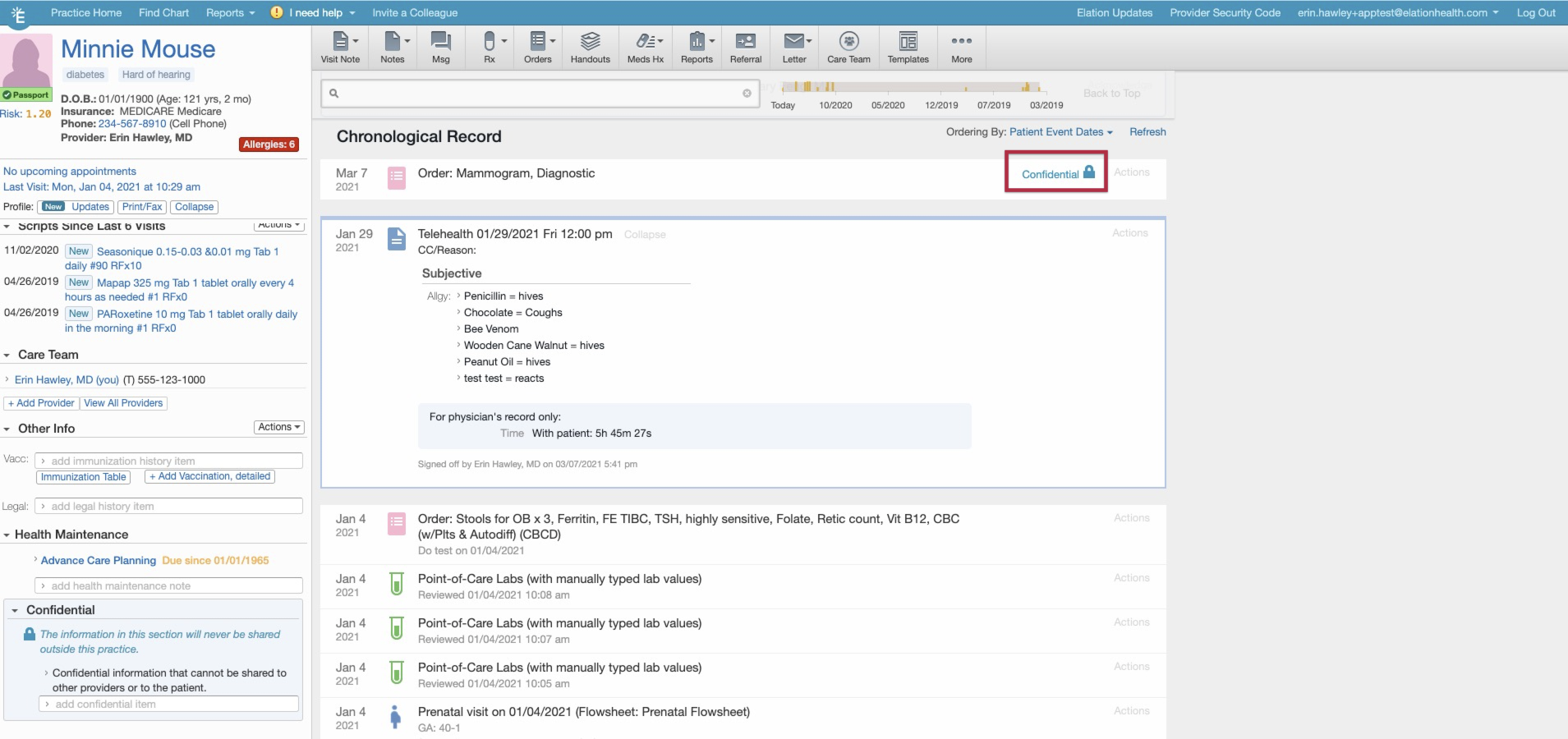 Confidential Items in Your Patient Chart