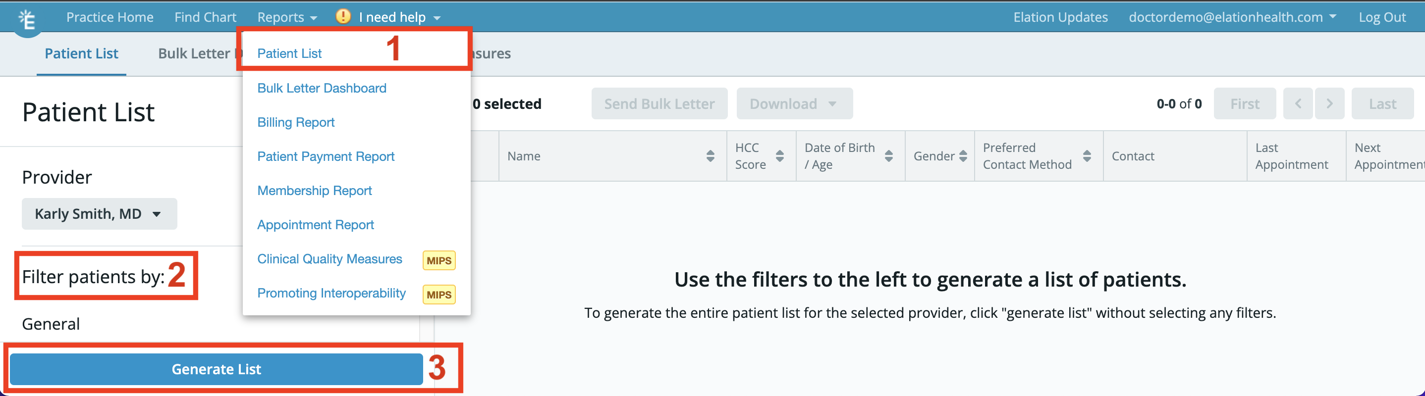 Patient List Report Guide- Searching your patient panel