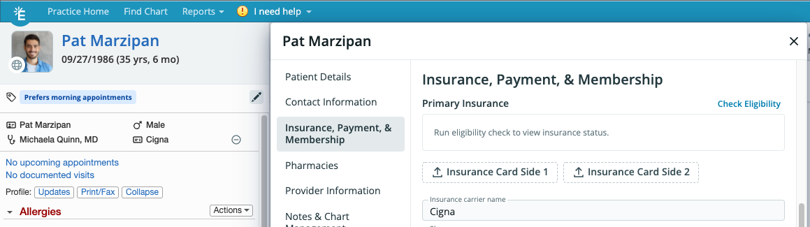 Patient Chart Guide- Checking for patient's insurance eligibility in ...
