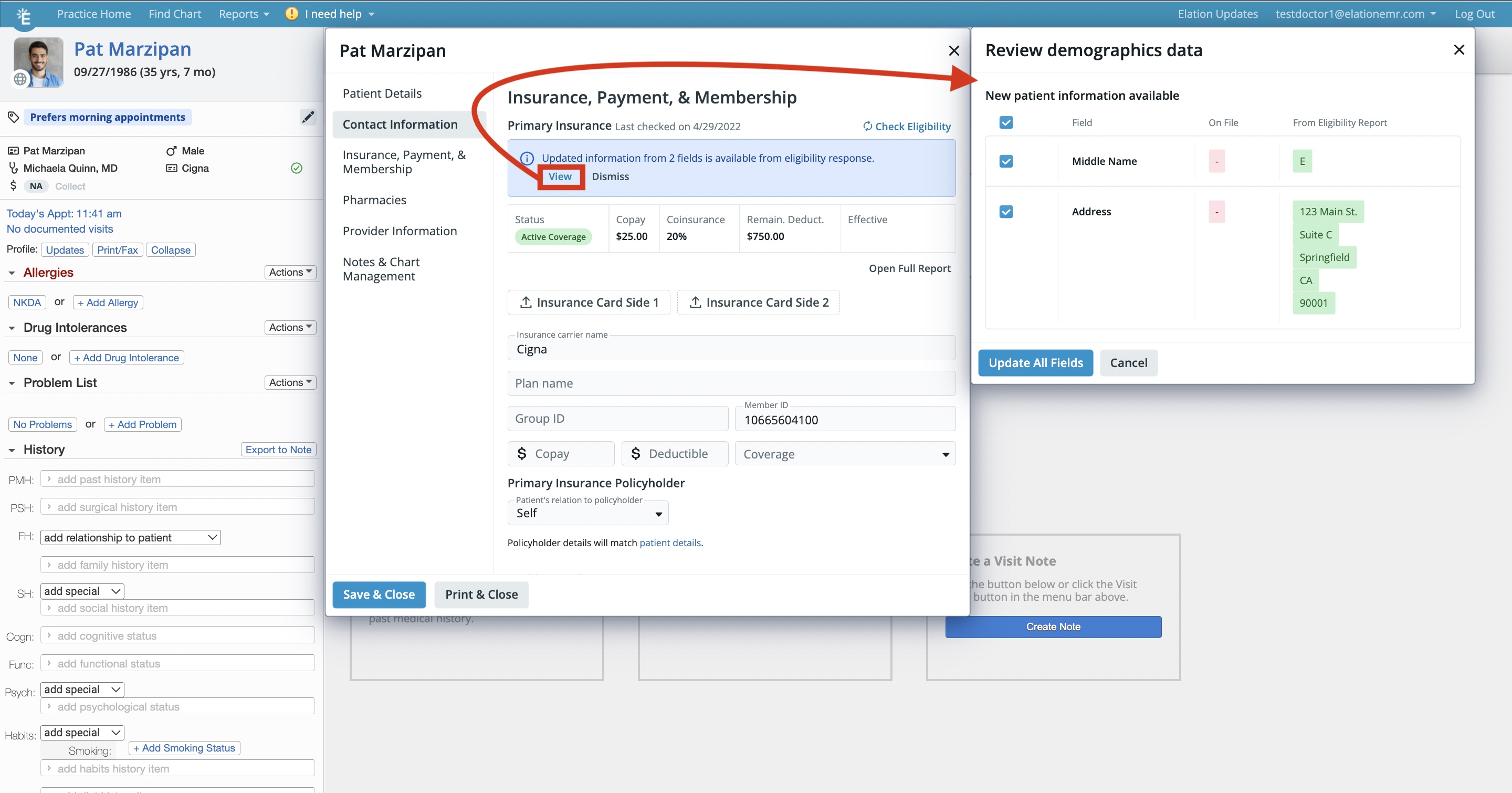 Patient Chart Guide- Checking for patient's insurance eligibility in ...