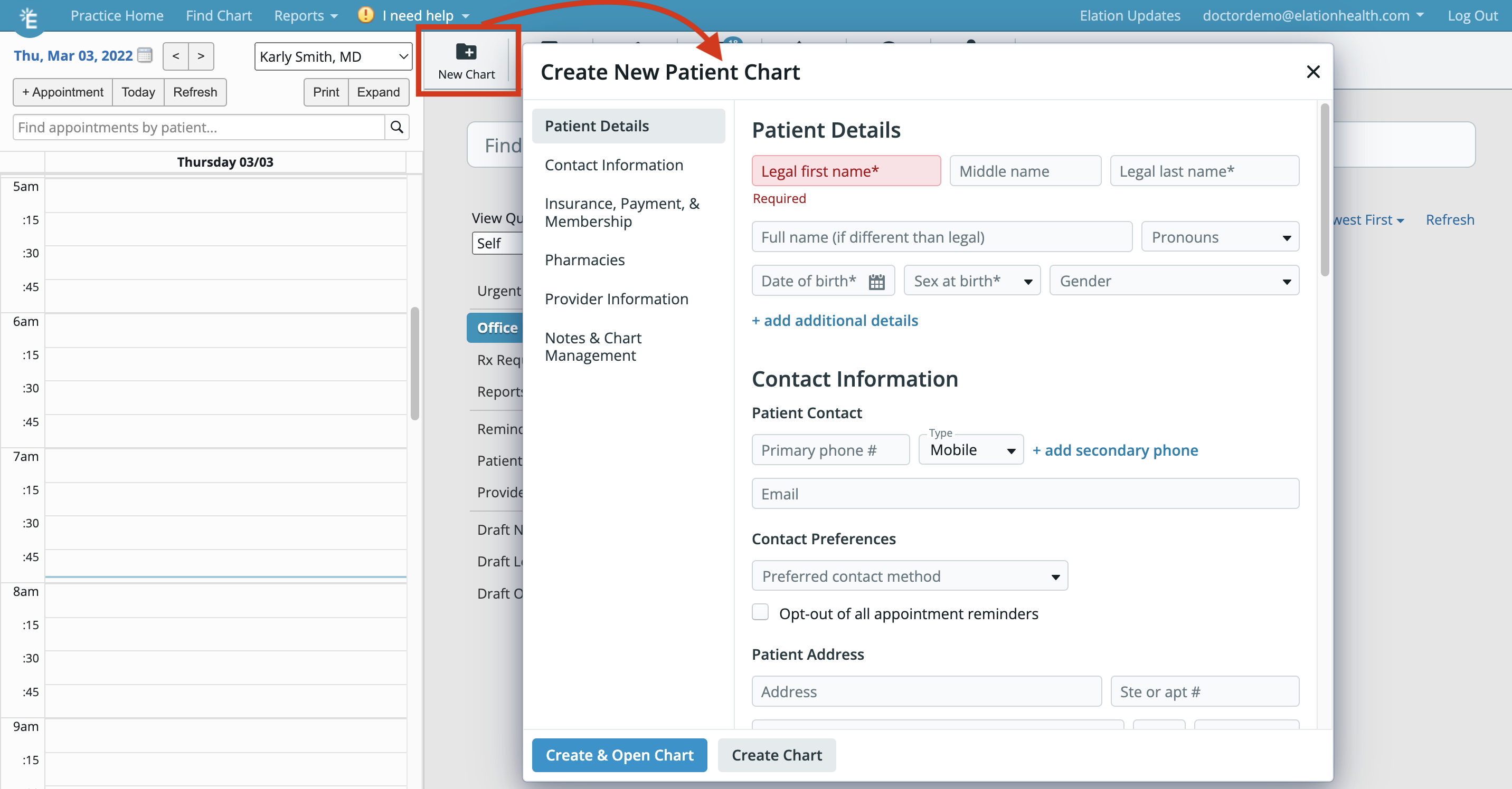 Patient Chart Guide- Creating a new patient chart