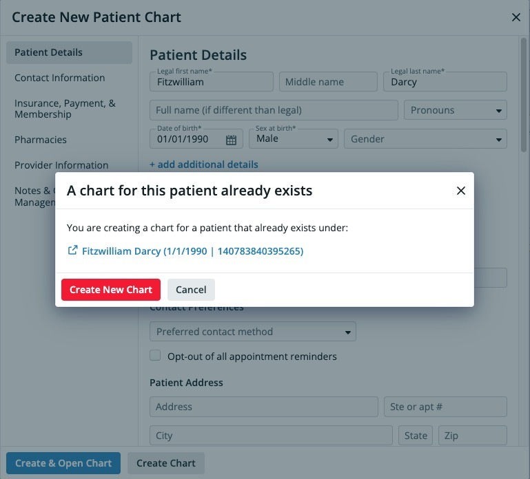 Patient Chart Guide- Creating a new patient chart