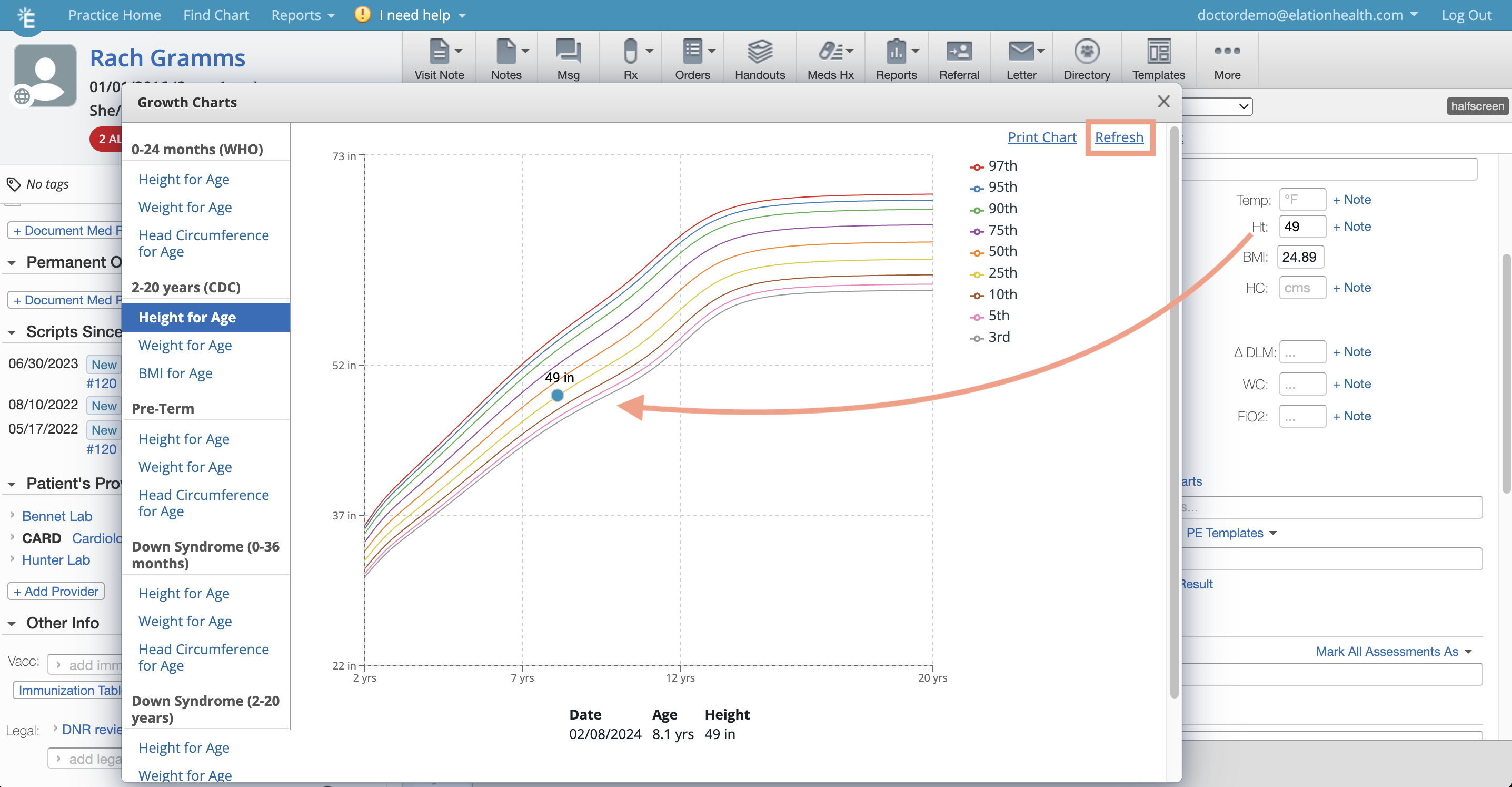 Clinical Profile Guide - Viewing growth charts for pediatric patients