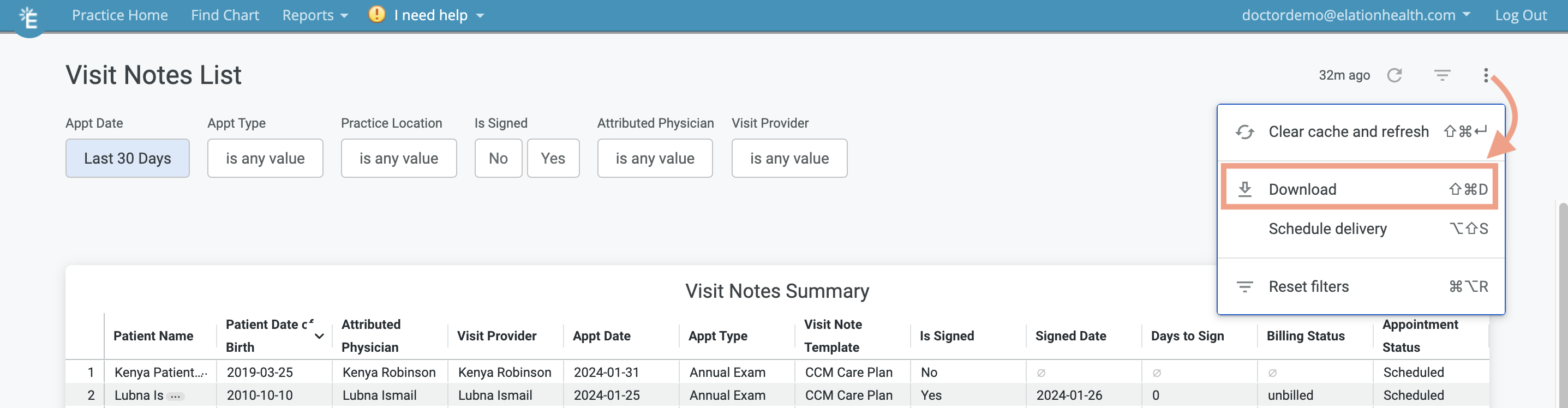 Reporting Guide- Built-in appointment and visit note productivity reporting (Premium EHR)