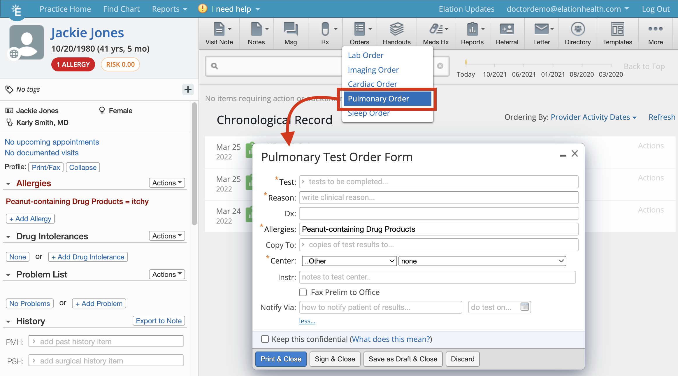 Order Forms Guide- Ordering pulmonary tests using the Pulmonary Order Form