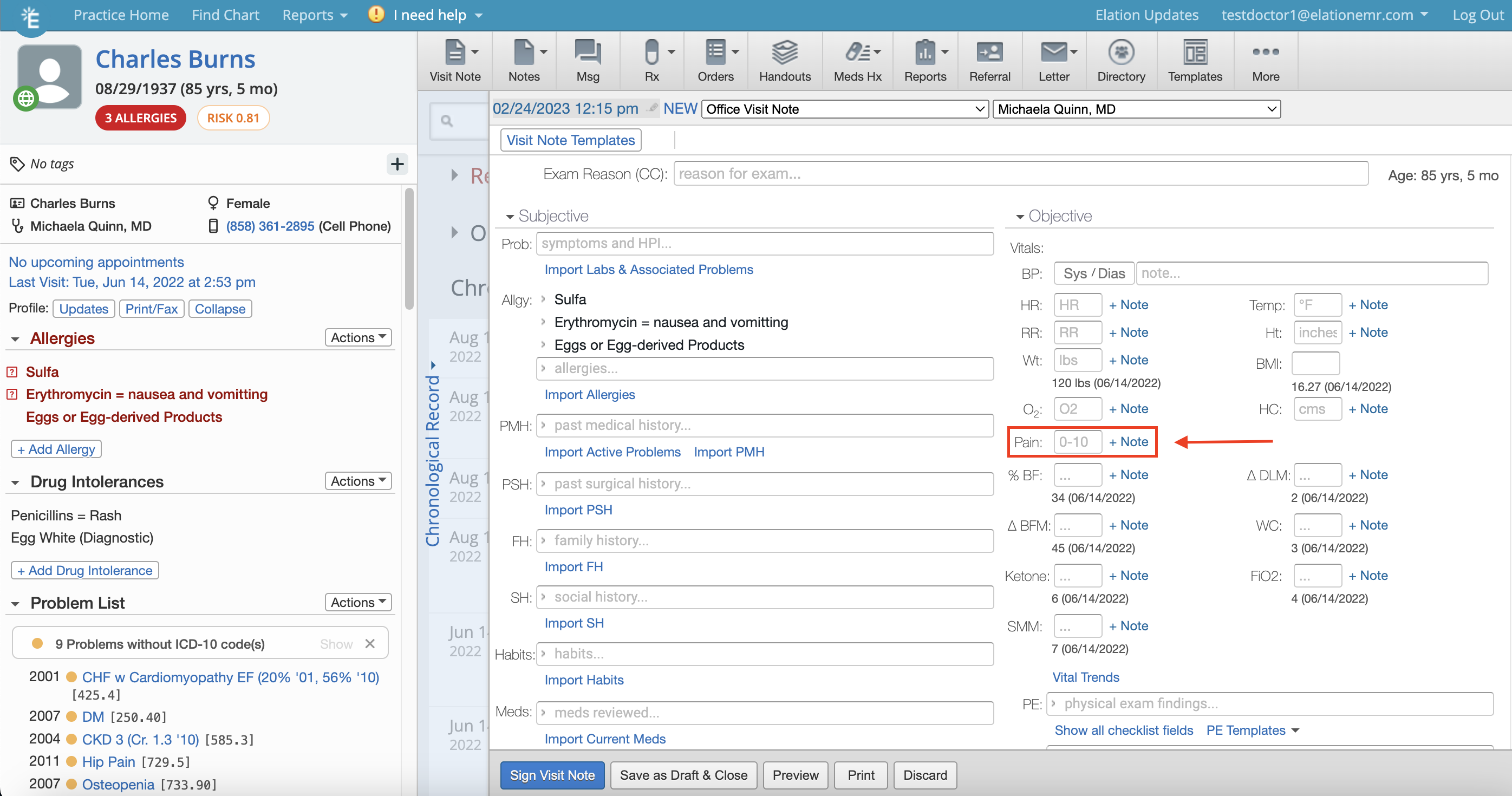 Visit Note Documentation Guide- Pain Scale