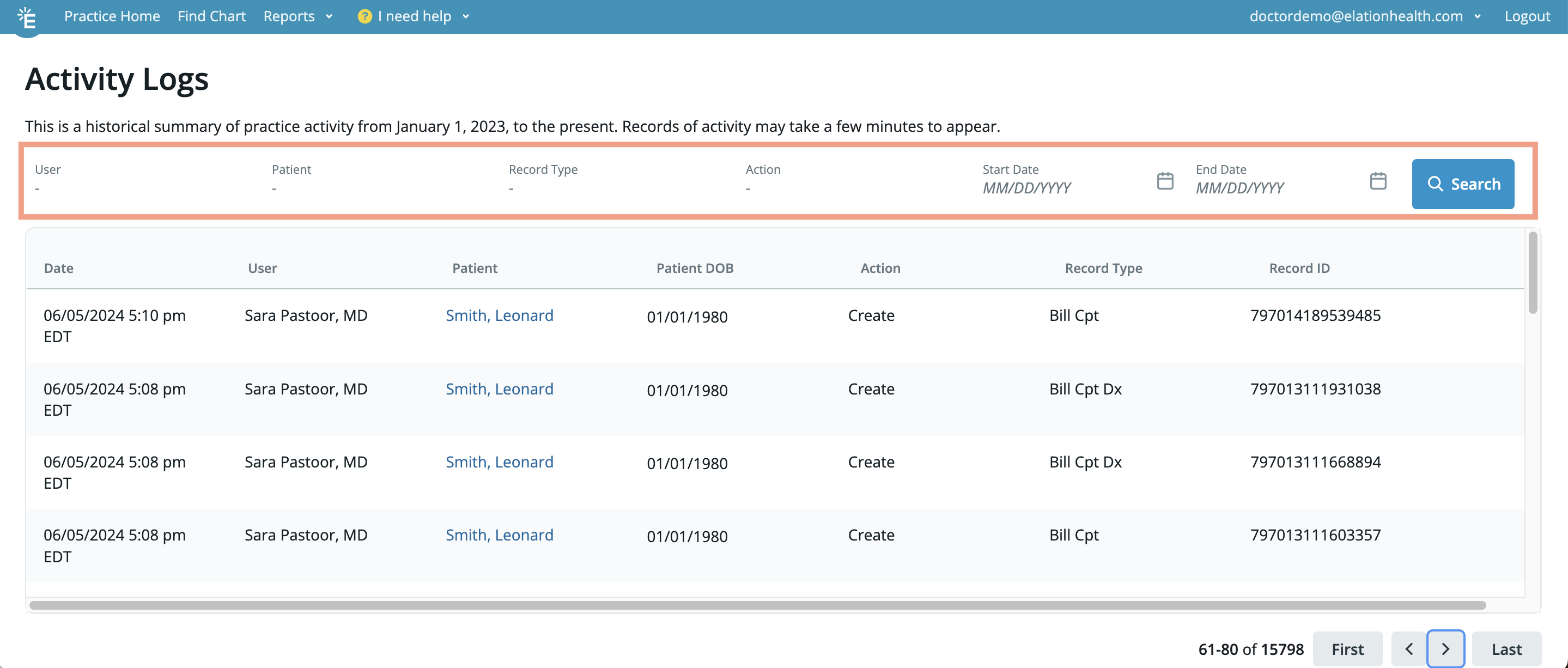 User Accounts Guide- Viewing activity logs for users in your practice