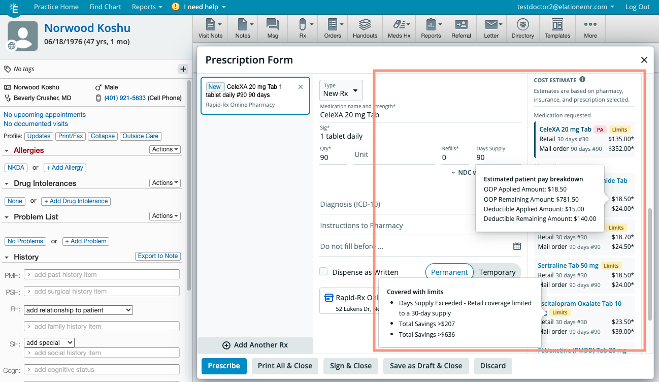 Prescription Form Guide - Viewing patient prescription benefits